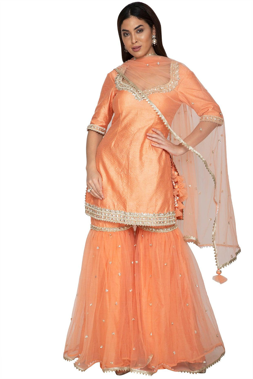 Light Orange Embroidered Gharara Set – Preeti s kapoor